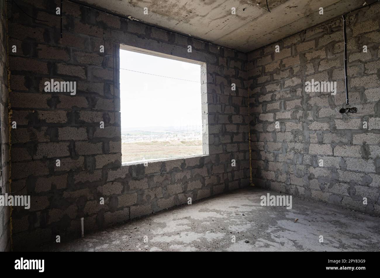 Construction of an individual residential building, wall view with a ...
