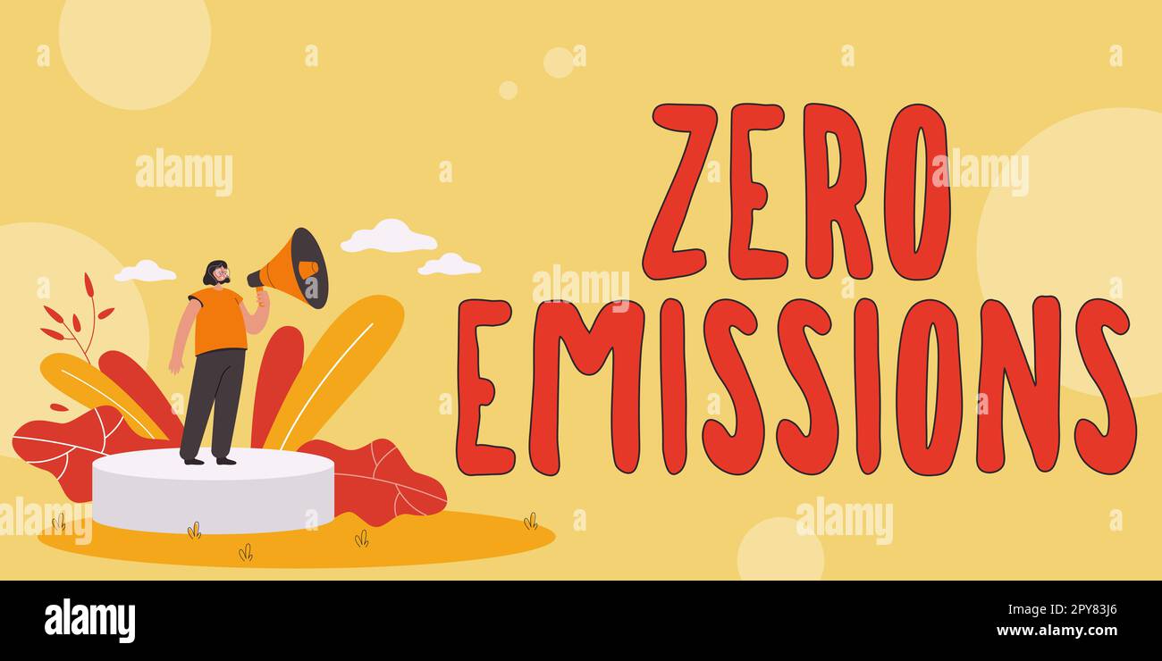 Text caption presenting Zero Emissions. Business concept emits no waste ...