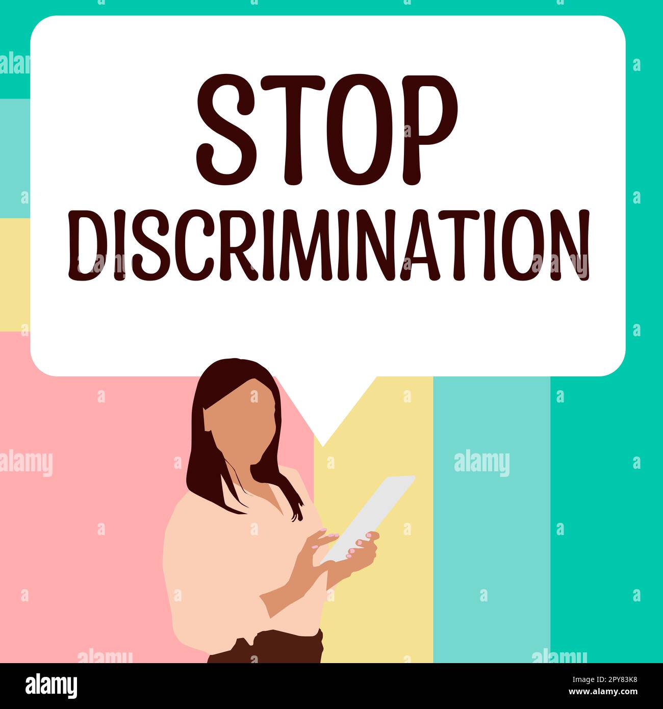 Hand writing sign Stop Discrimination. Word Written on Prevent Illegal ...