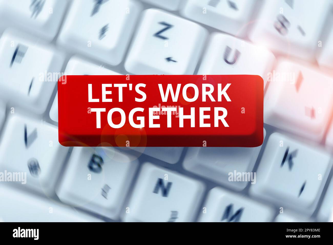 Hand writing sign Let's Work Together. Business showcase Unite and Join ...