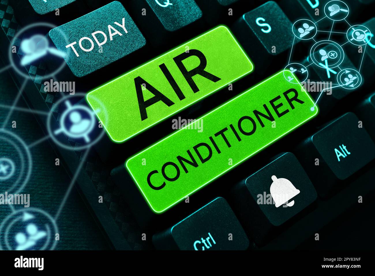 Sign displaying Air Conditioner. Conceptual photo apparatus for washing ...