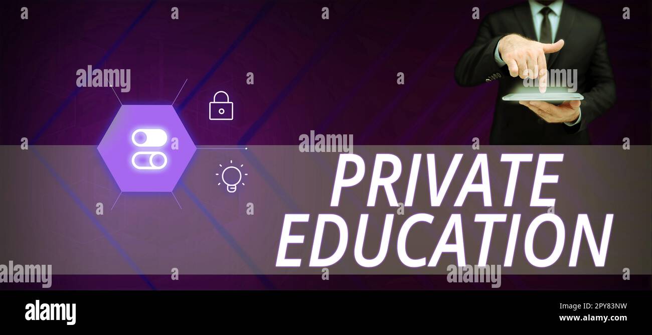Text showing inspiration Private Education. Concept meaning Belonging ...