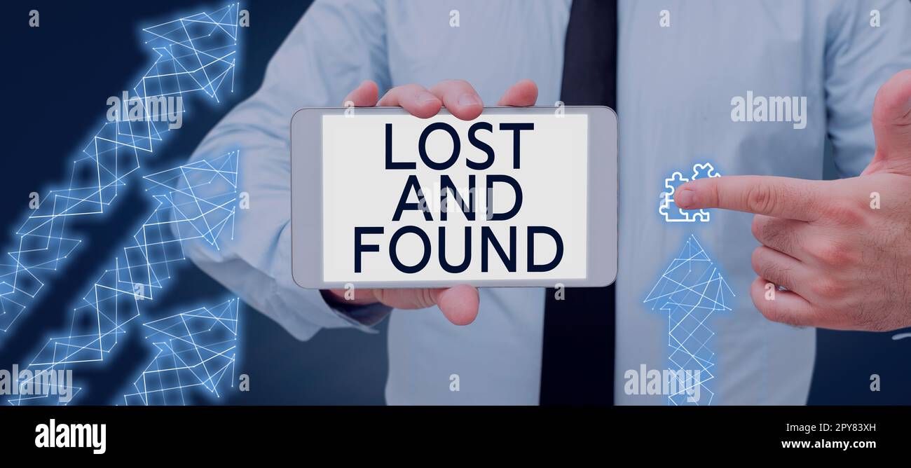 Text showing inspiration Lost And Found. Business overview Place where ...