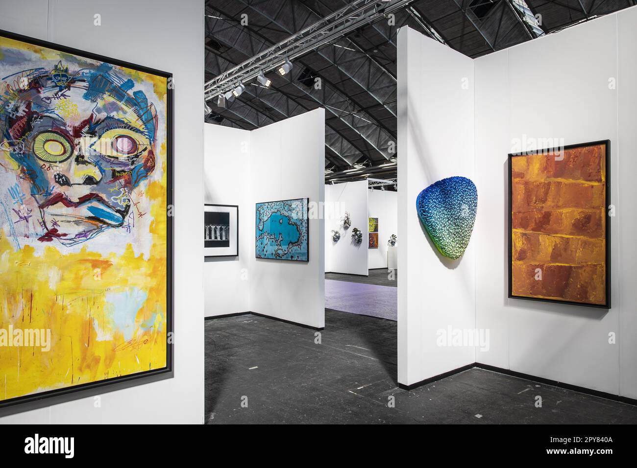 AMSTERDAM - Construction of the KunstRAI, a fair for contemporary art, where visitors can look ...