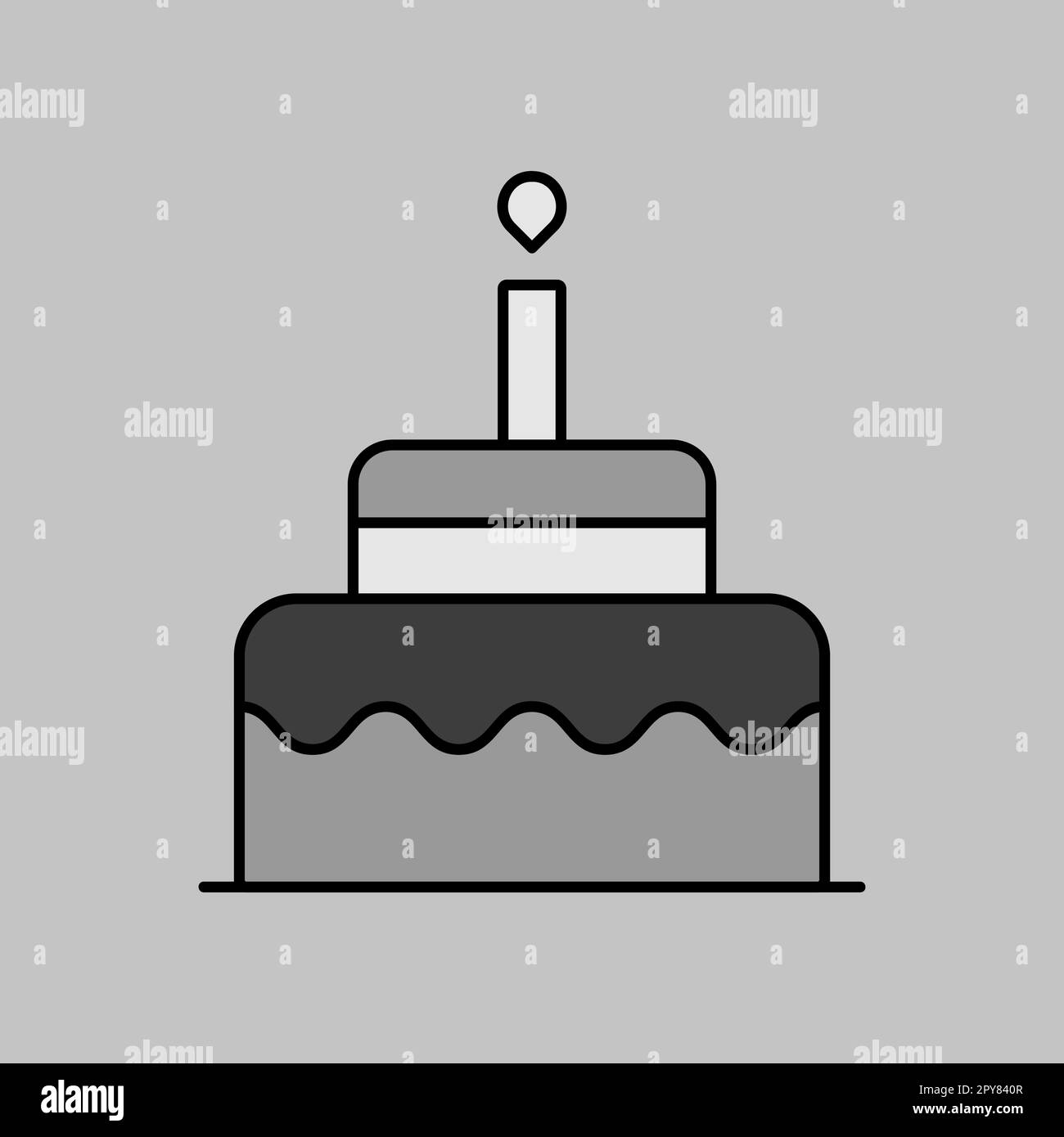 Birthday cake vector isolated grayscale icon. Graph symbol for children ...