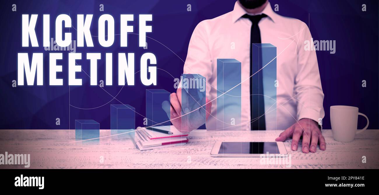 Writing displaying text Kick Off Meeting. Business overview first ... Writing displaying text Kick Off Meeting. Business overview first ...
