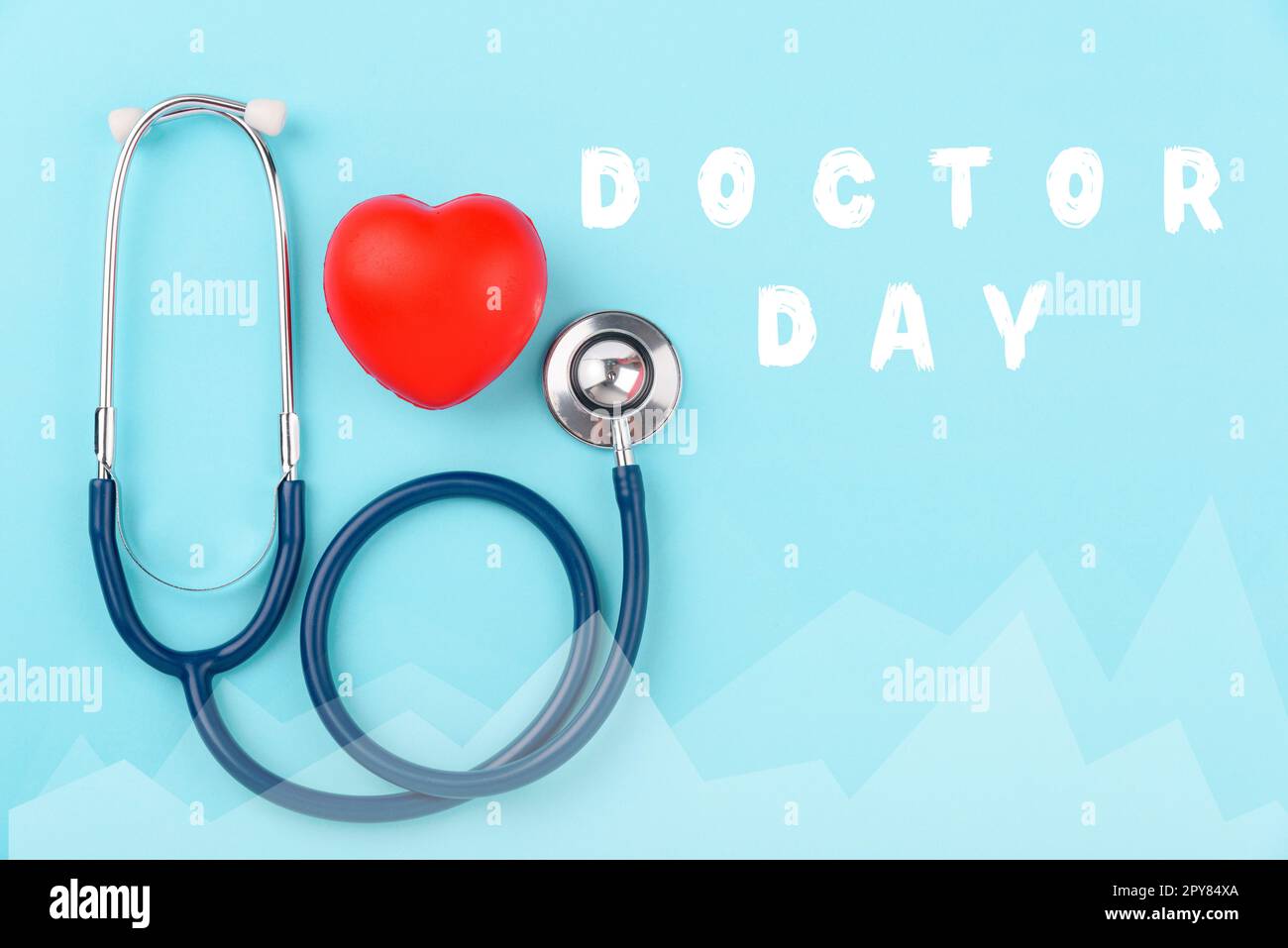 Doctor's Day concept, flat lay top view, stethoscope with red hearts ...