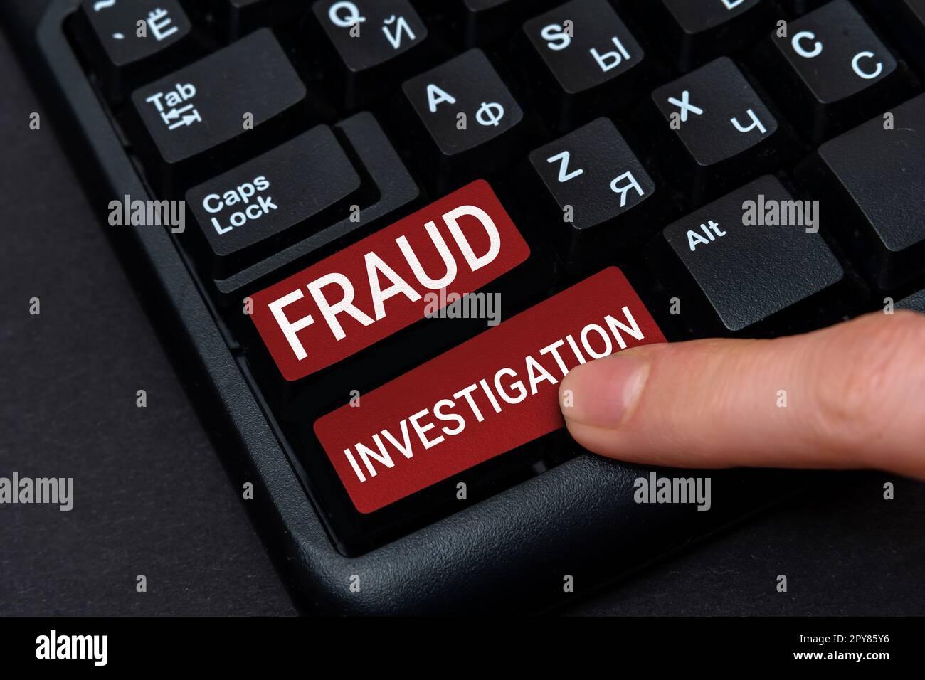 Text caption presenting Fraud Investigation. Business overview process ...