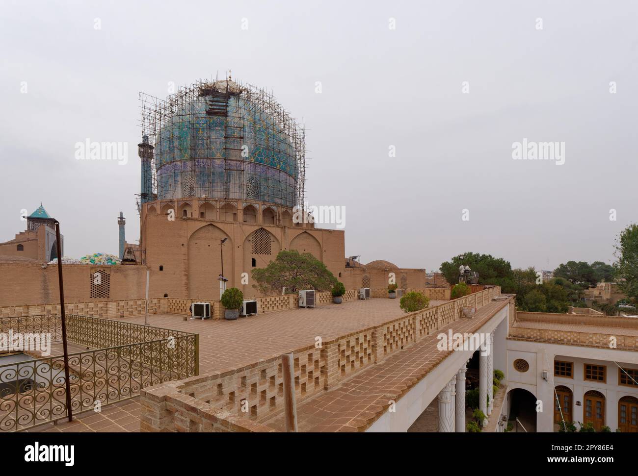 An aerial view of the iconic Imam Mosque (Shah Mosque) in Isfahan, Iran ...