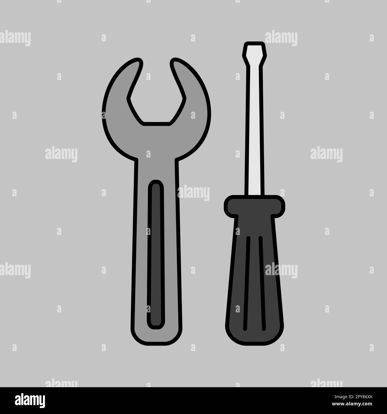 Screwdriver and wrench vector grayscale icon. Construction, repair and ...