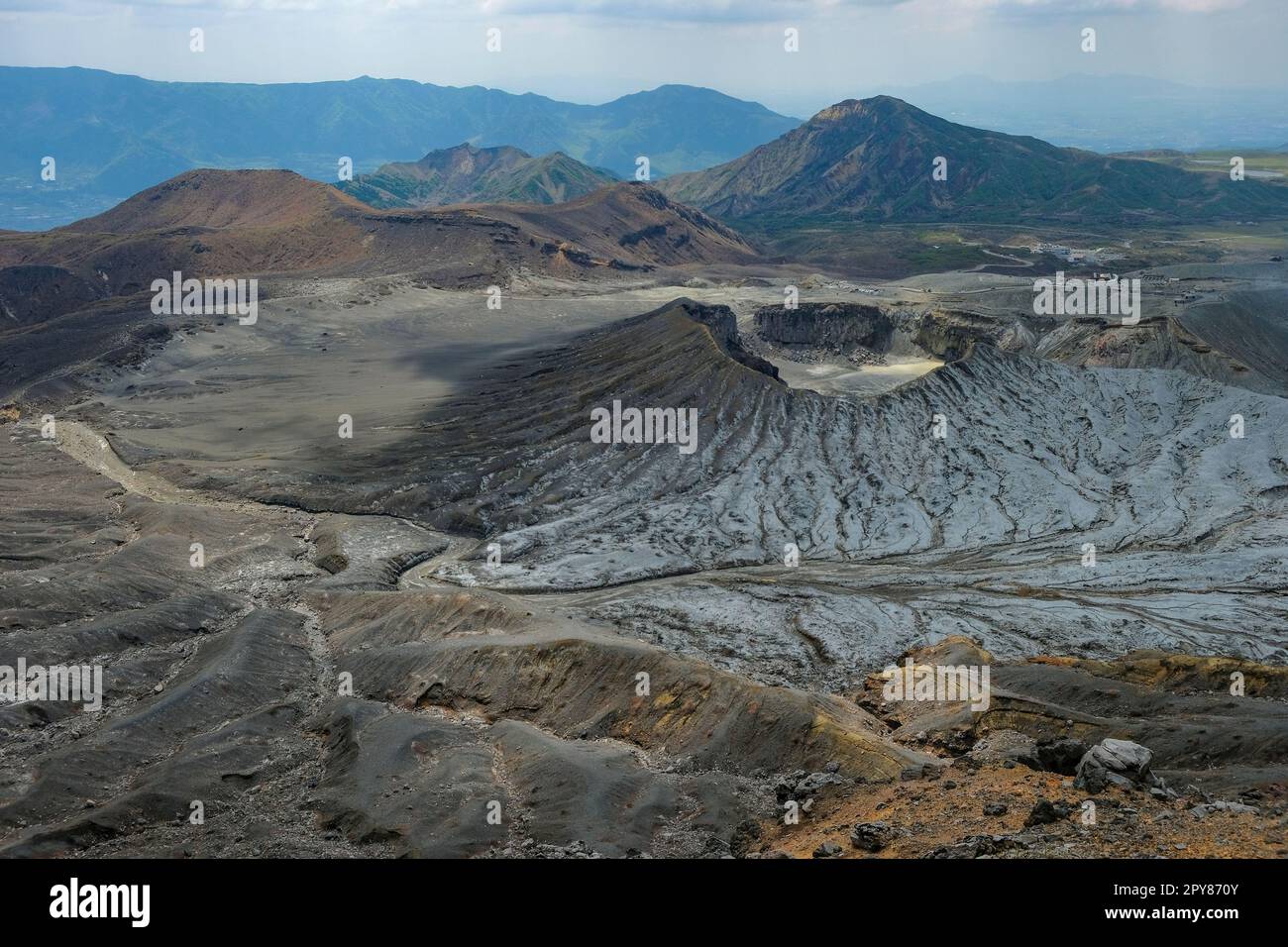 Aso, Japan - April 28, 2023: Mount Nakadake is one of the five peaks ...