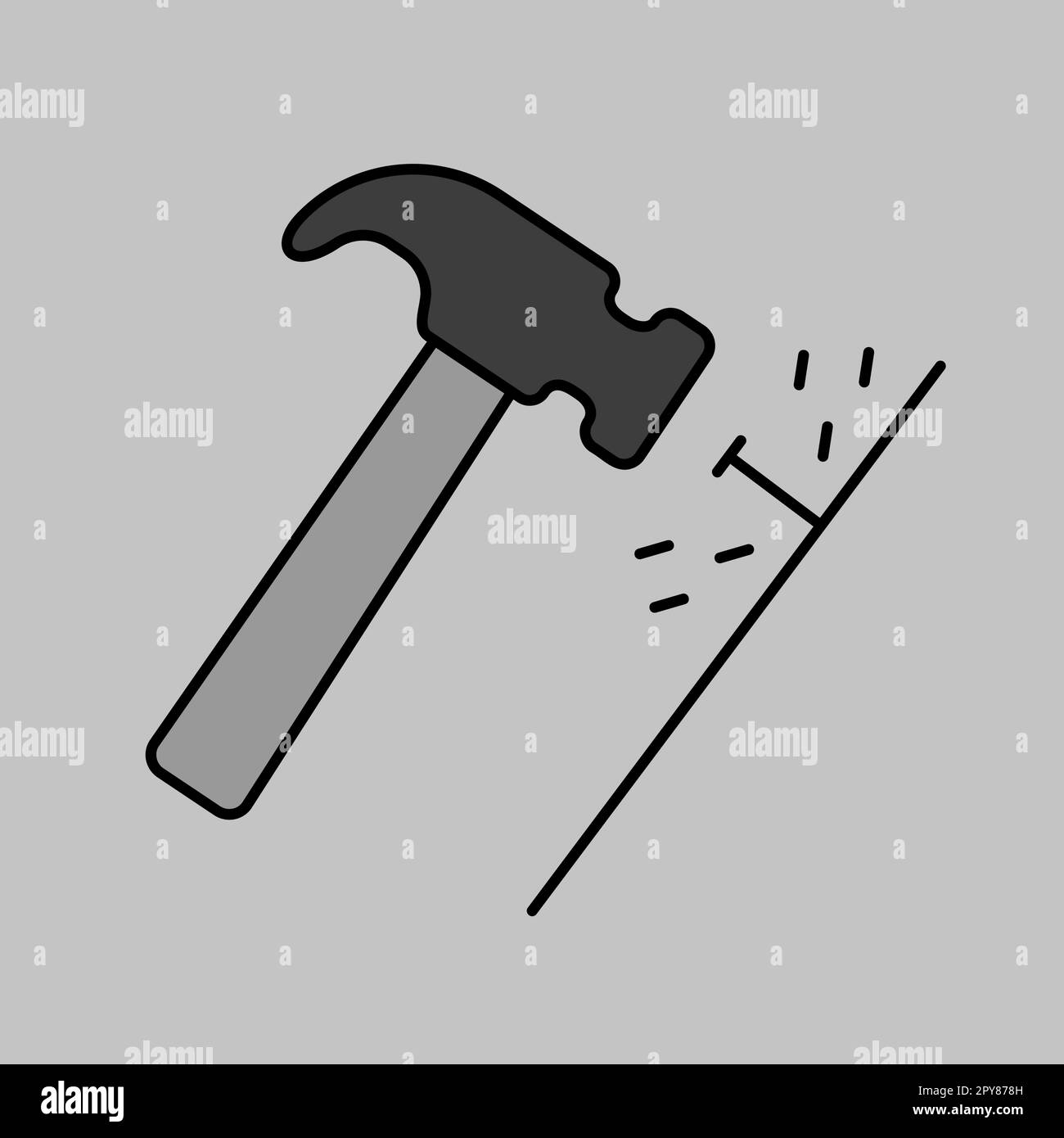 Hammer and nails vector grayscale icon. Construction, repair and ...
