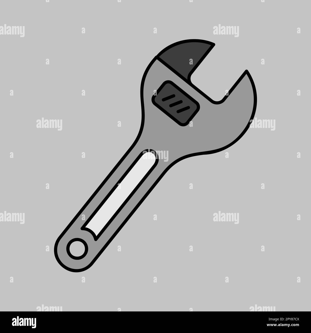 Adjustable spanner vector grayscale icon. Construction, repair and ...