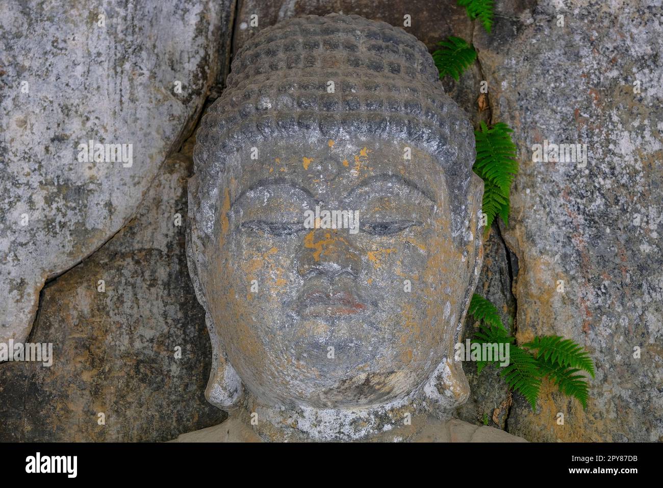 Usuki, Japan - May 1, 2023: Detail of one of the Usuki Stone Buddhas ...