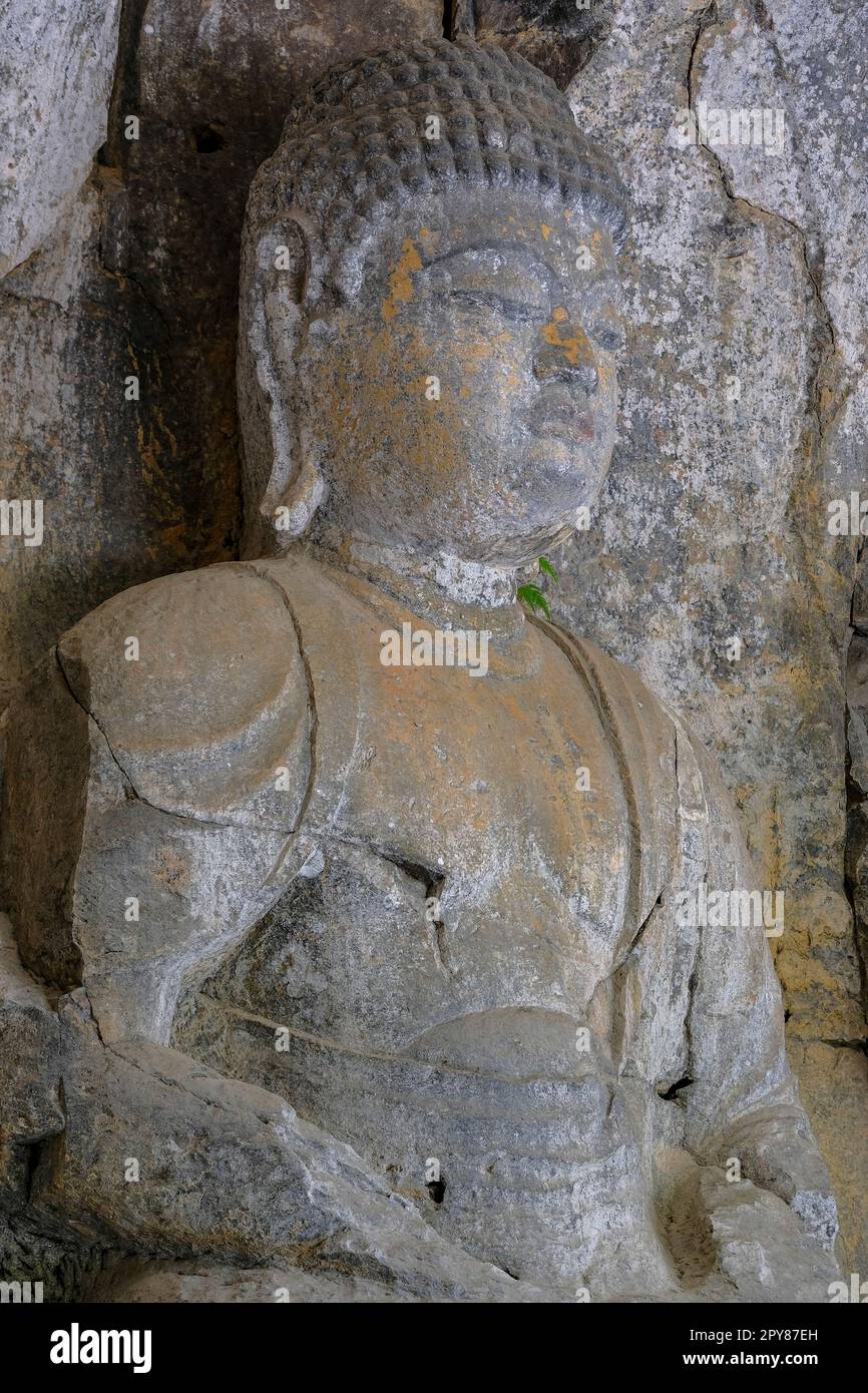 Usuki, Japan - May 1, 2023: Detail of one of the Usuki Stone Buddhas ...