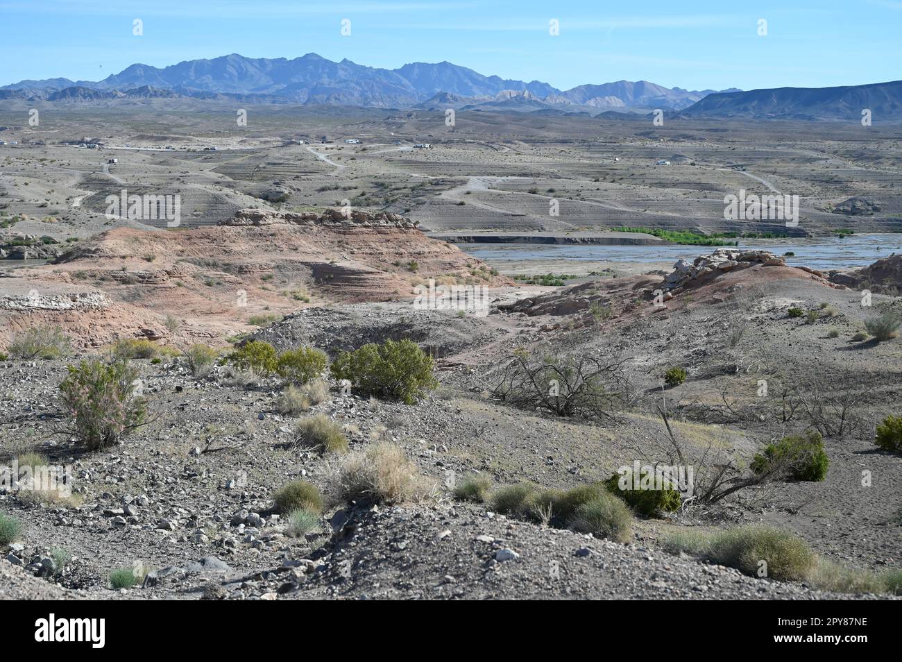 Low water levels due to drought at Lake Mead in Nevada, USA Stock Photo ...