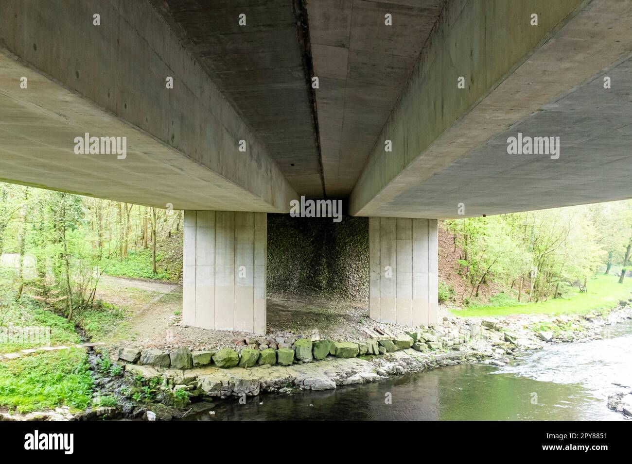 Underneath the concrete bridge of the A590 in Cumbria, UK Stock Photo ...