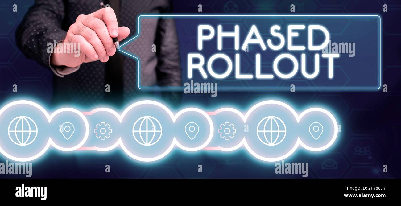 Text showing inspiration Phased Rollout. Business overview the practice of prescription drug ...