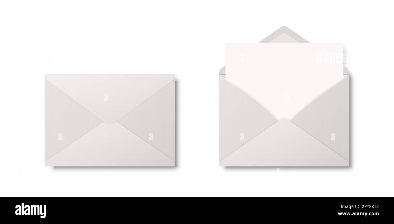 Vector Realistic Blank White Closed, Opened Envelopes with Letter Inside. Folded, Unfolded White ...
