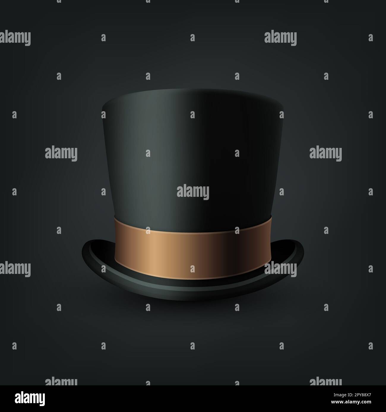 Vector 3d Realistic Black Top Hat with Brown Golden Ribbon Closeup ...