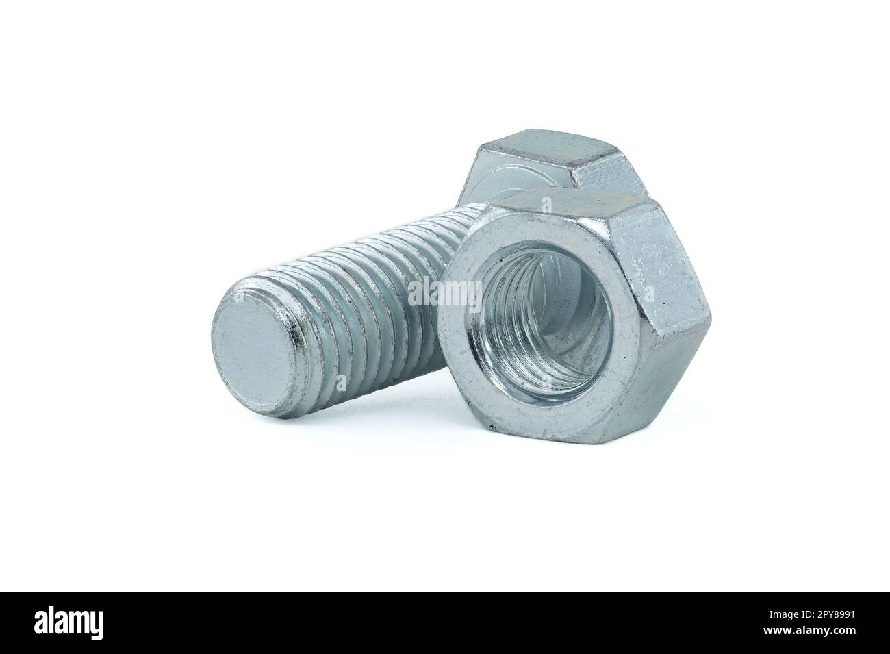 Galvanized bolt and nut isolated on white background Stock Photo - Alamy
