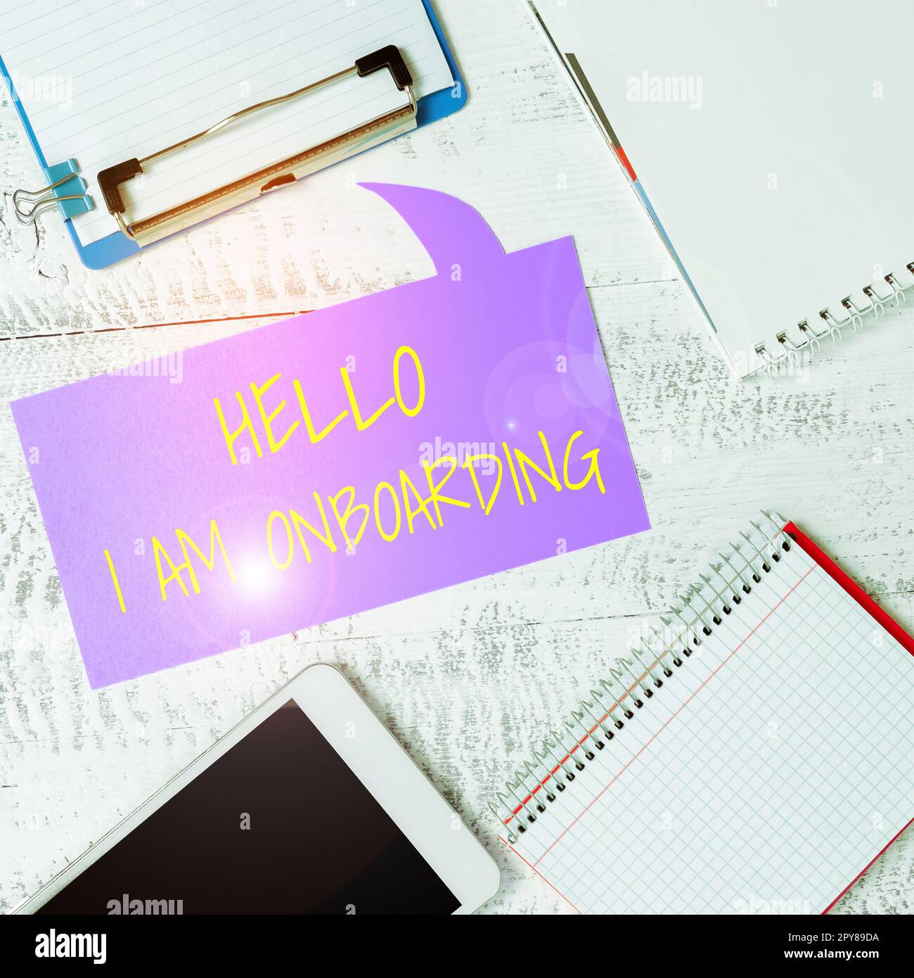 Hand writing sign Hello I Am Onboarding. Word for Action Process of integrating a new employee ...