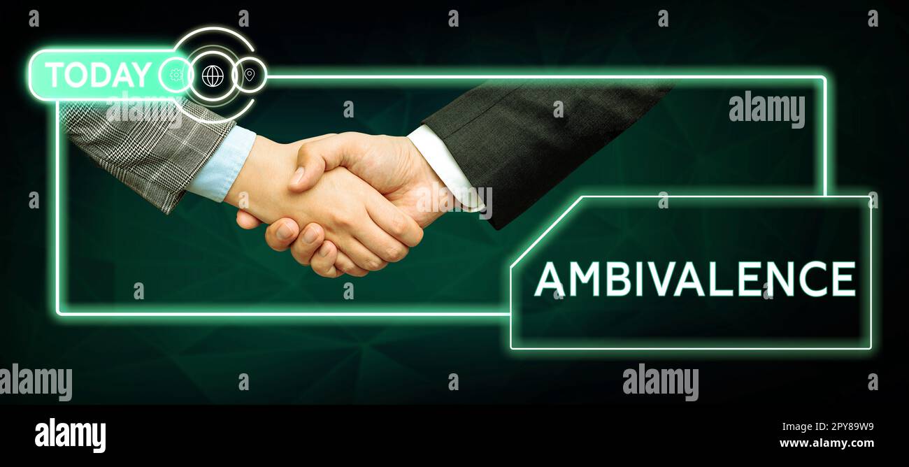 Text sign showing Ambivalence. Word Written on attitudes or feelings ...