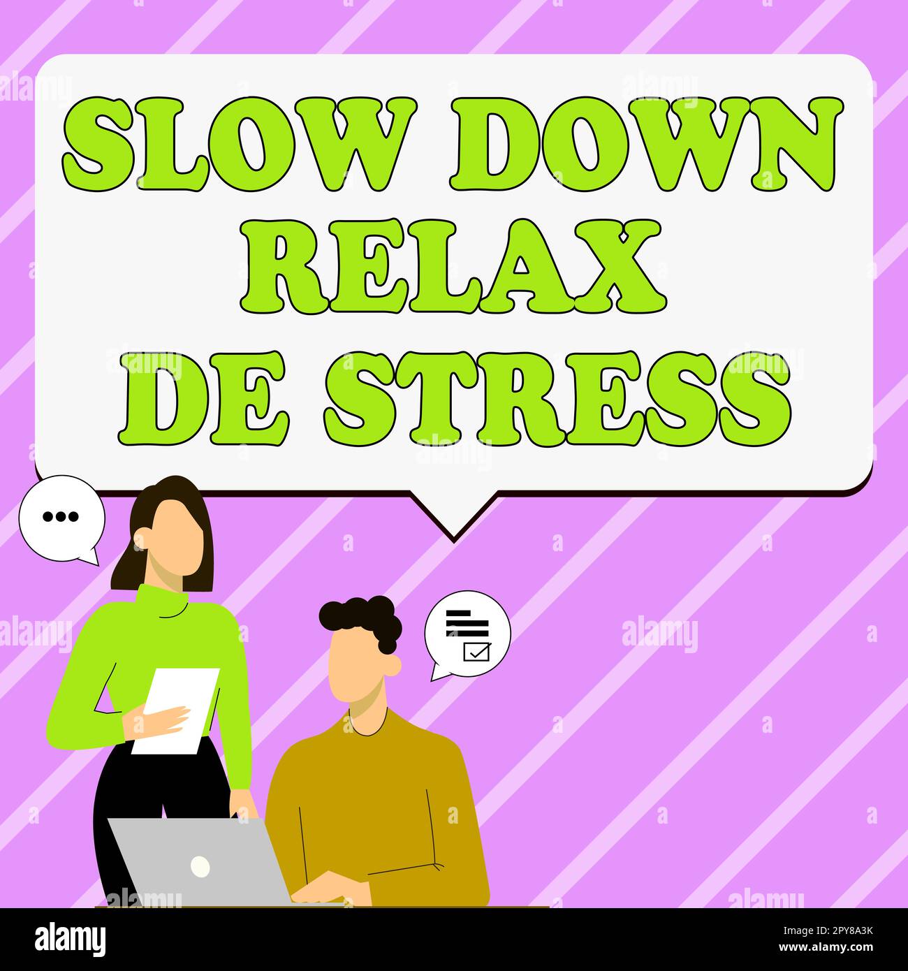 Text caption presenting Slow Down Relax De Stress. Business overview ...