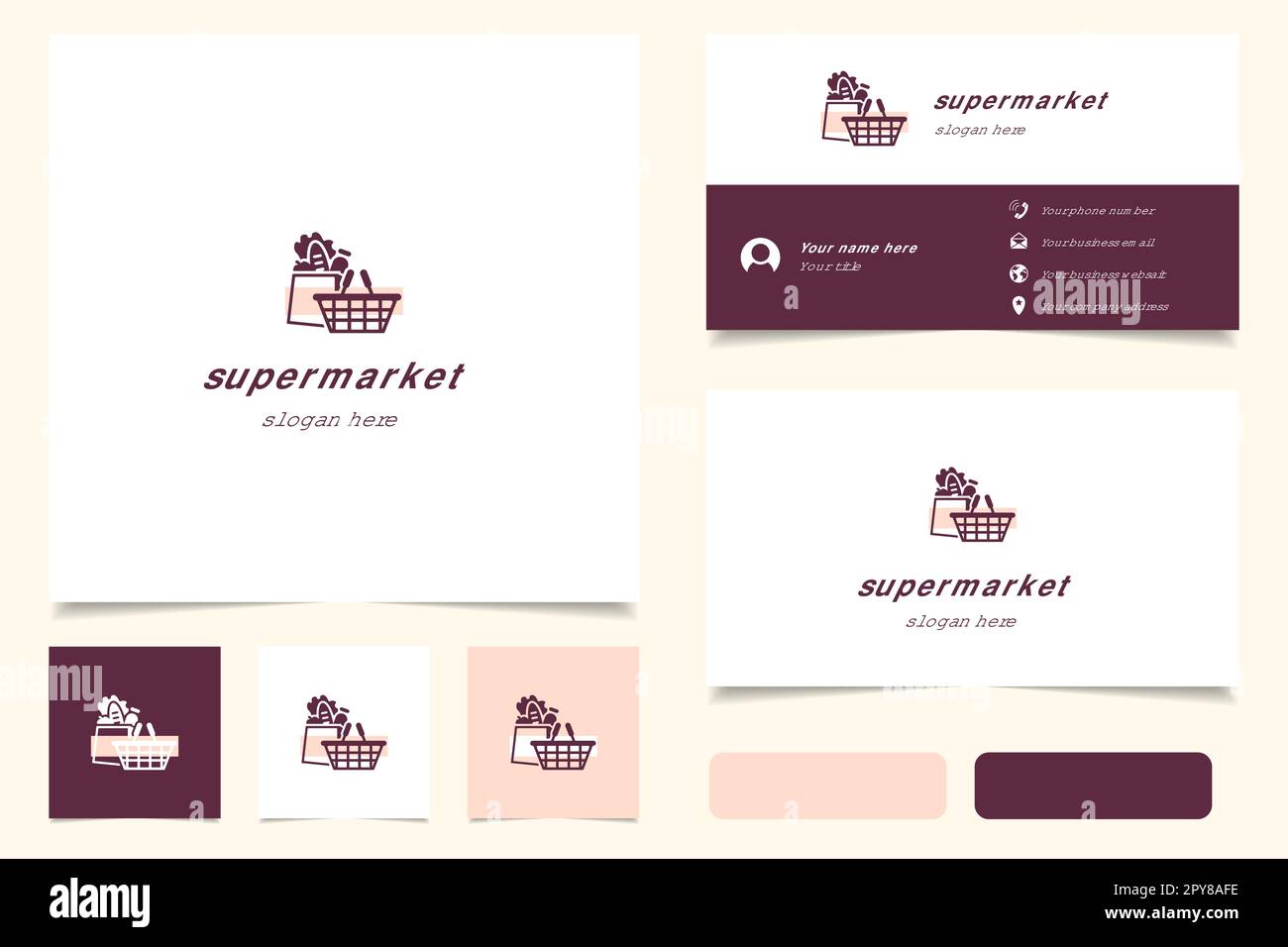 Supermarket logo design with editable slogan. Branding book and ...