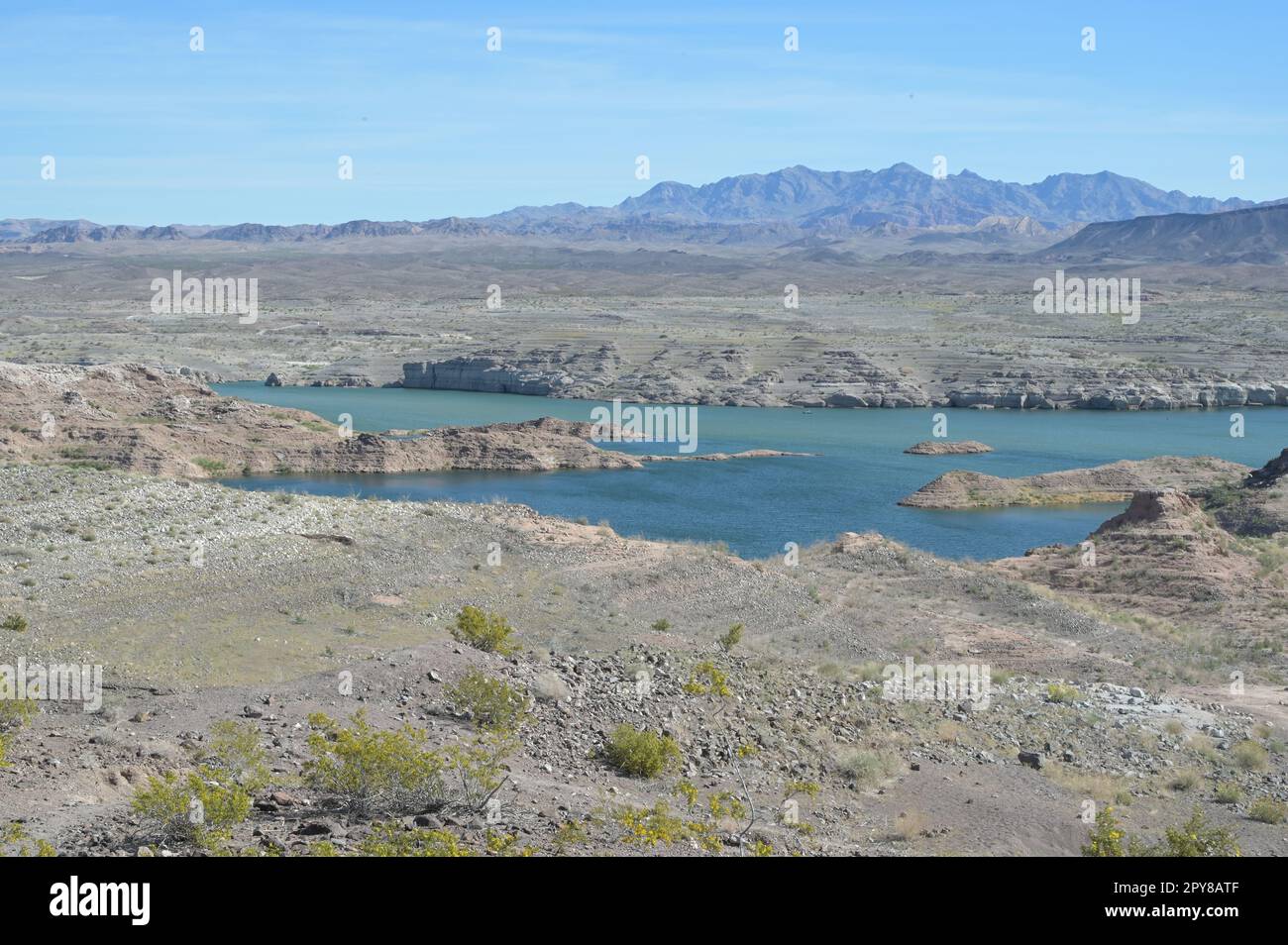 Low water levels due to drought at Lake Mead in Nevada, USA Stock Photo ...