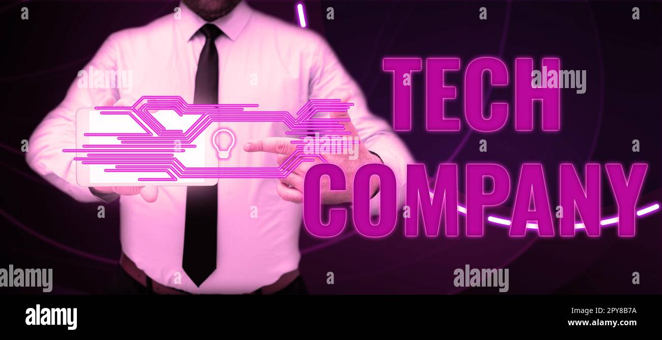 Handwriting text Tech Company. Business showcase a company that invents ...