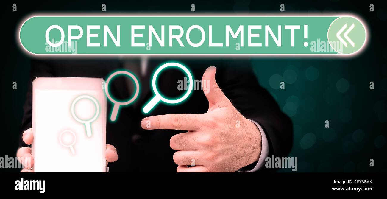 Hand writing sign Open Enrolment. Internet Concept student public school other than one assigned ...