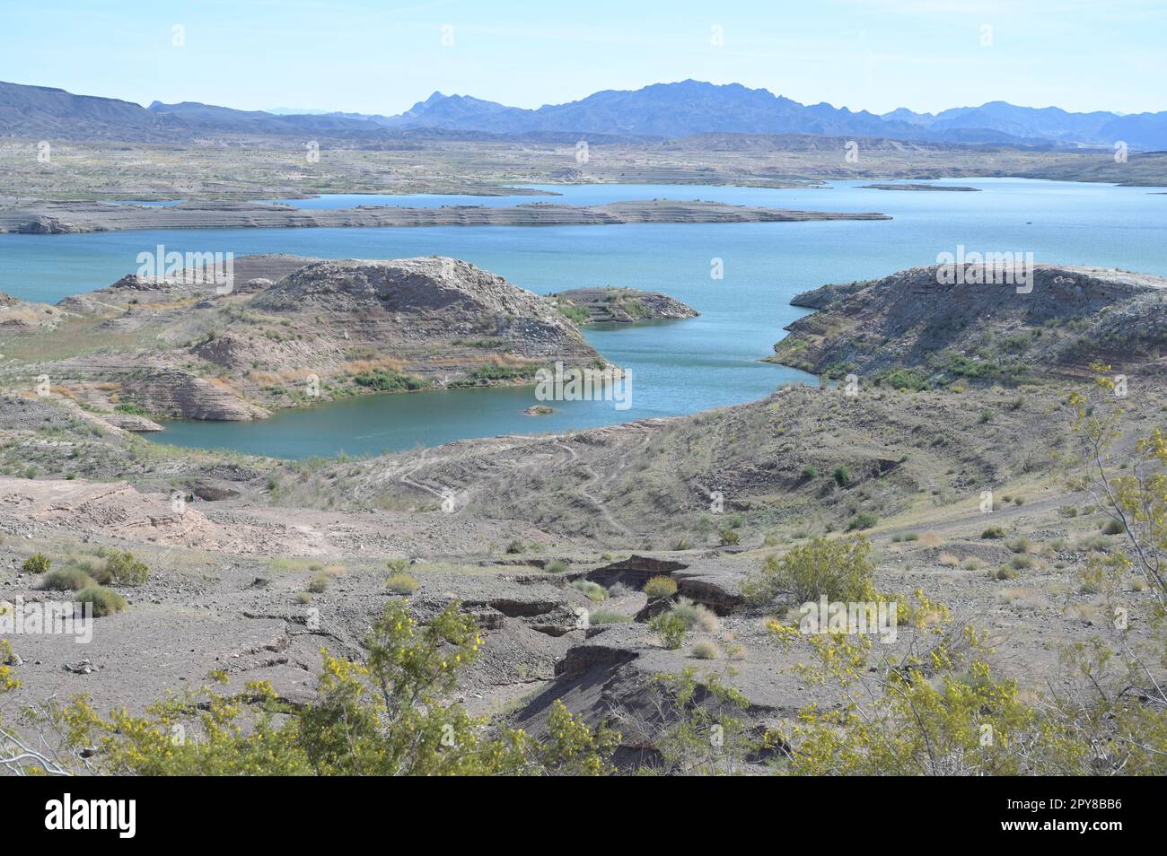 Low water levels due to drought at Lake Mead in Nevada, USA Stock Photo ...