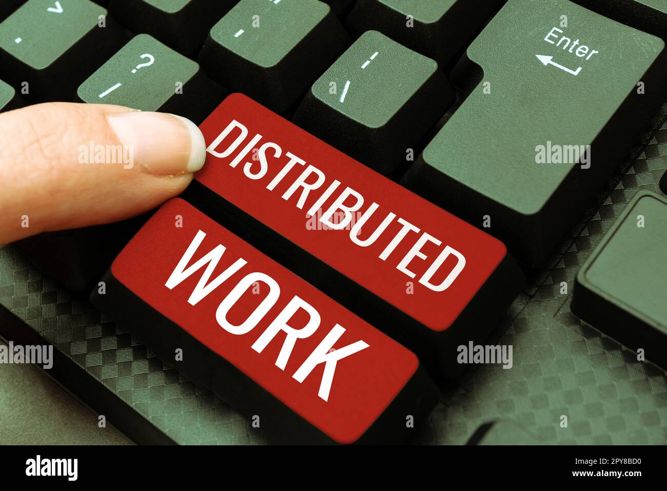 Text caption presenting Distributed Work. Internet Concept practiced by enterprises using ...