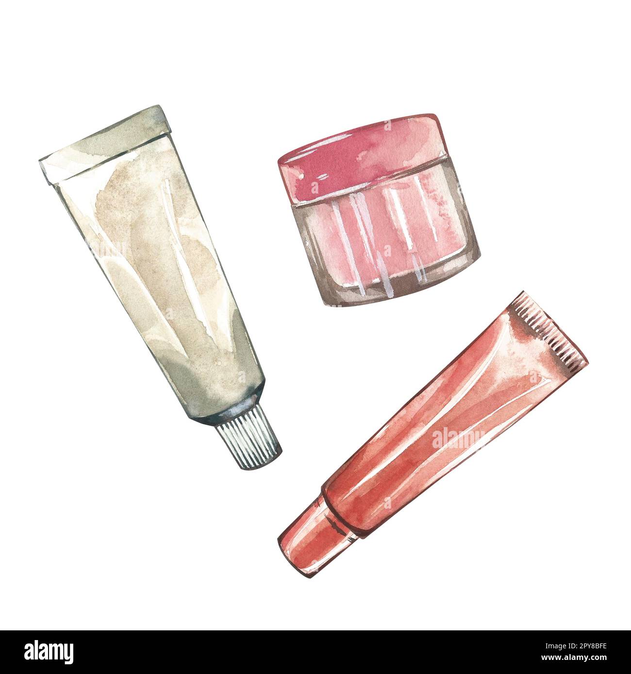 Set tube and jar of cream skincare and face care isolated on white ...