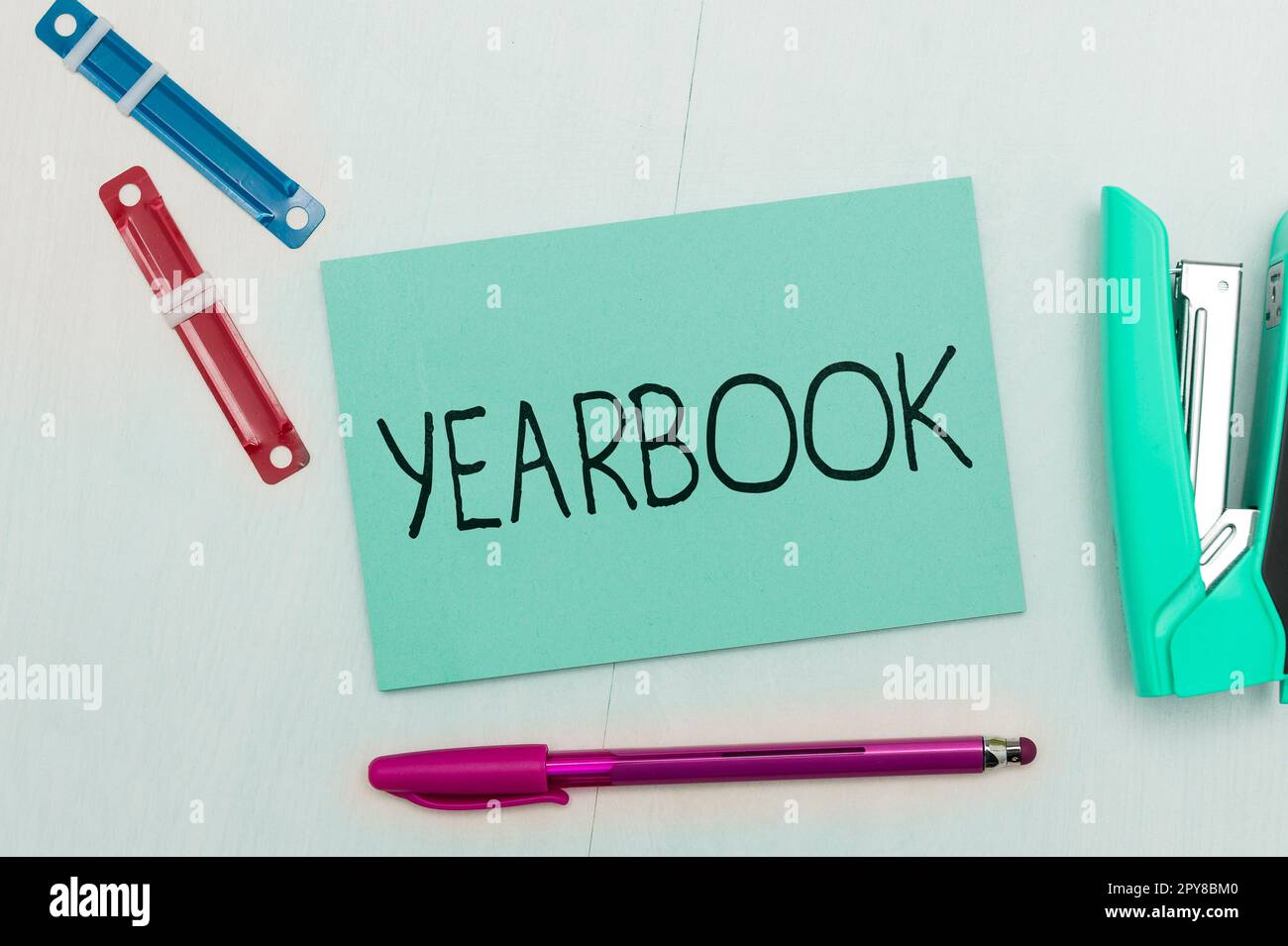 Text sign showing Yearbook. Word for publication compiled by graduating ...