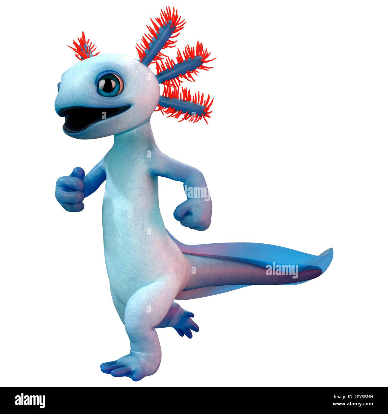 3D rendering of a cute blue toon axolotl isolated on white background ...