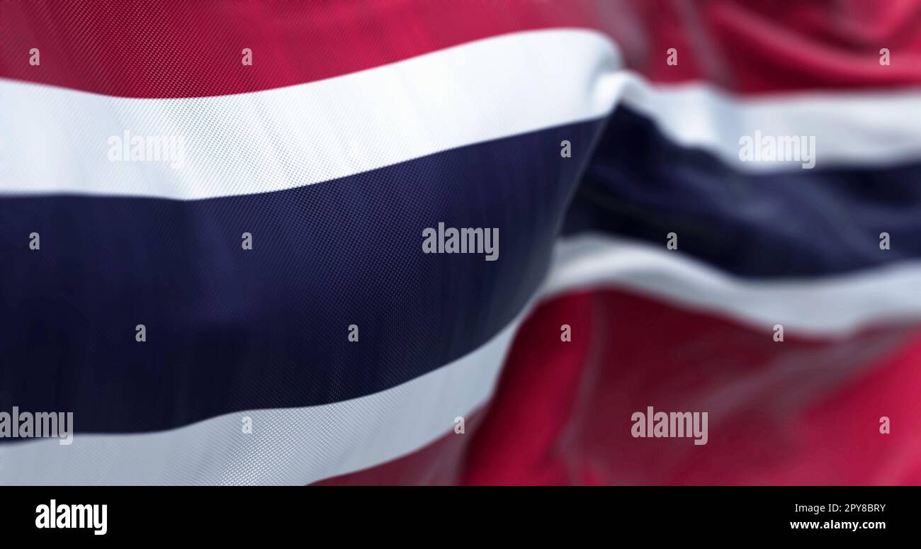 Detail of the Thailand national flag waving in the wind. Five ...
