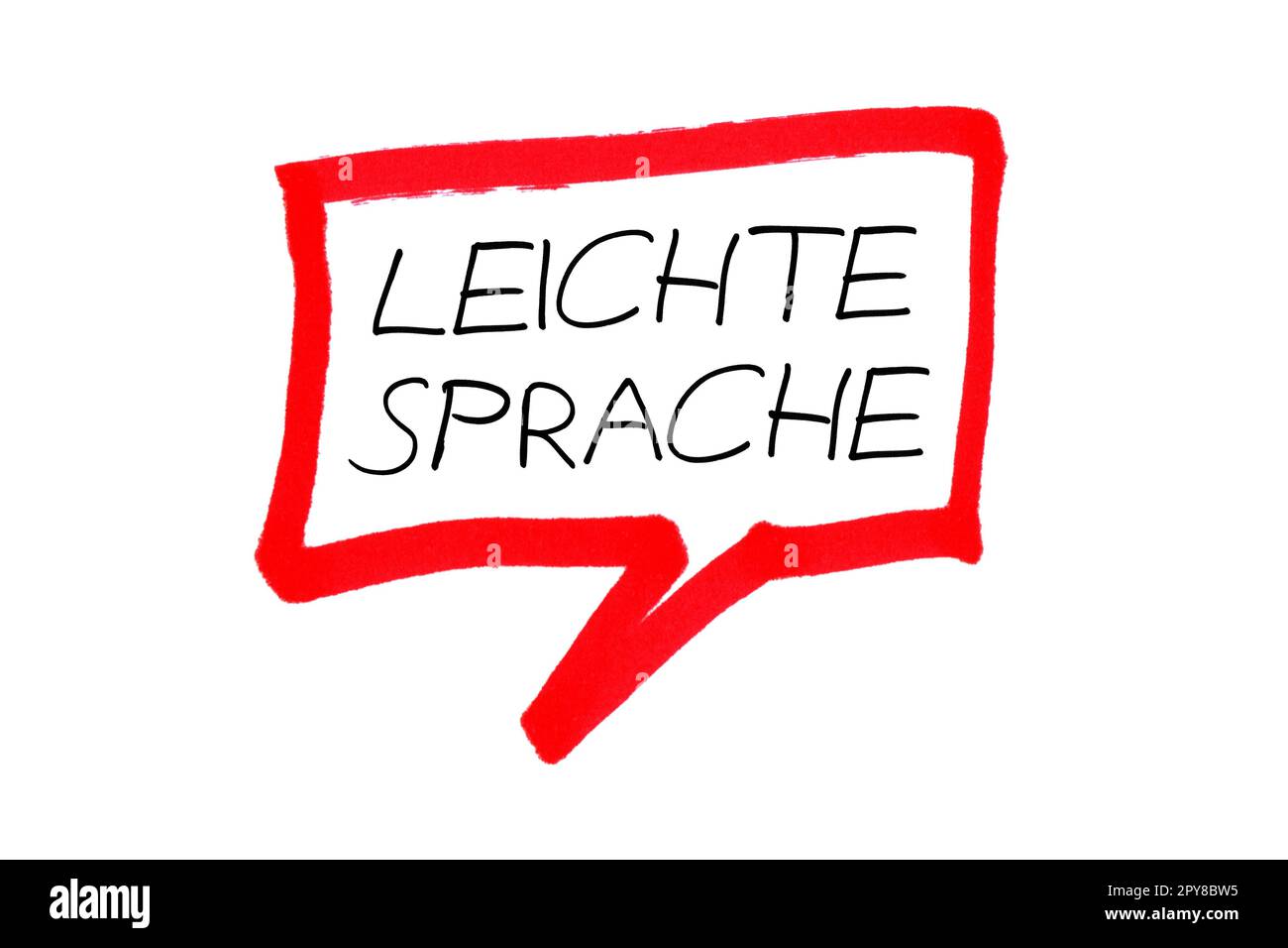 Hand drawn red speech bubble showing easy language in german language ...
