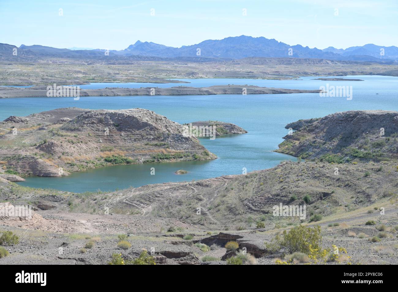 Low water levels due to drought at Lake Mead in Nevada, USA Stock Photo ...