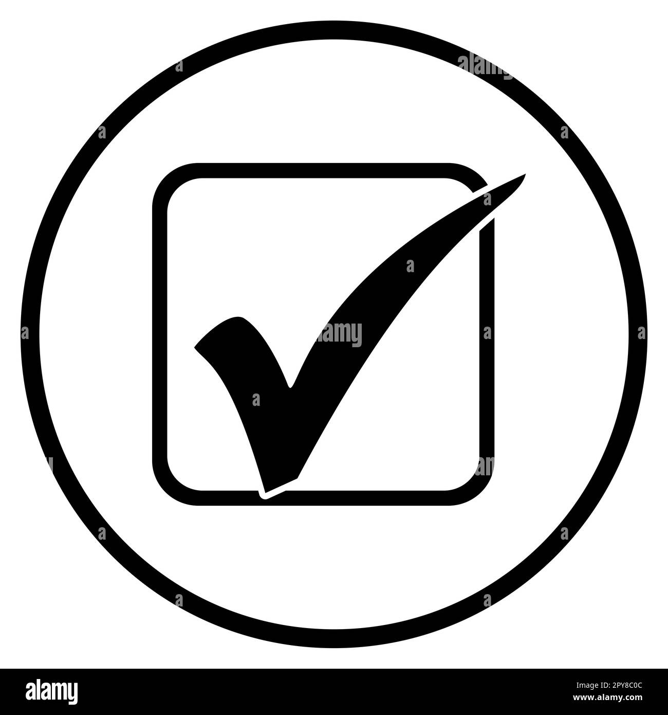 Black circle Button: Tick in checkbox icon Stock Photo - Alamy