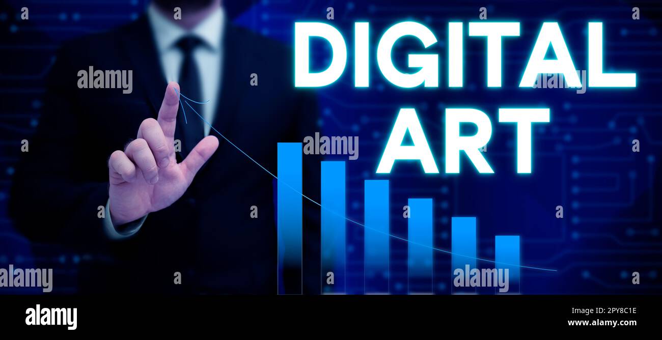 Text caption presenting Digital Art. Business overview use of skill and ...