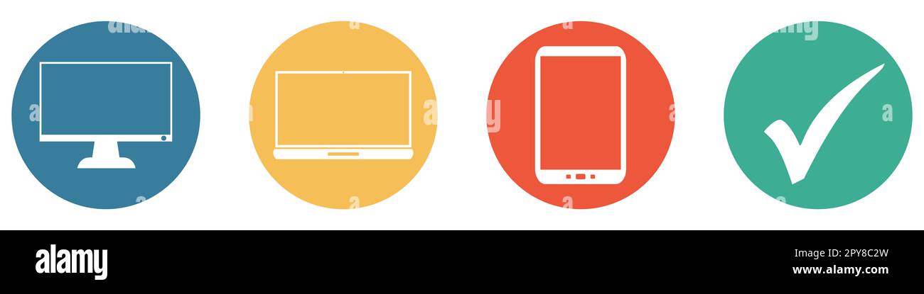 Banner showing devices: Computer, Laptop and Smartphone with tick Stock ...