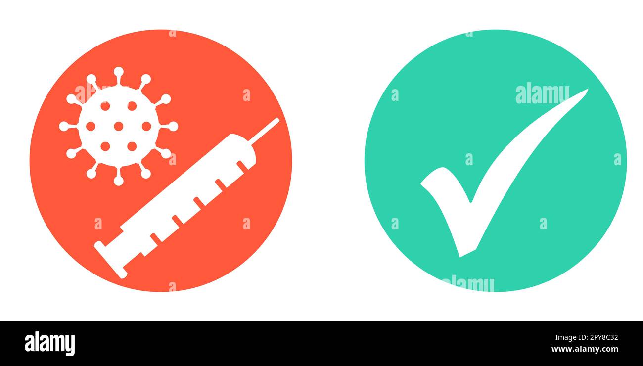 Red green buttons with covid-19 vacination icon and tick Stock Photo ...