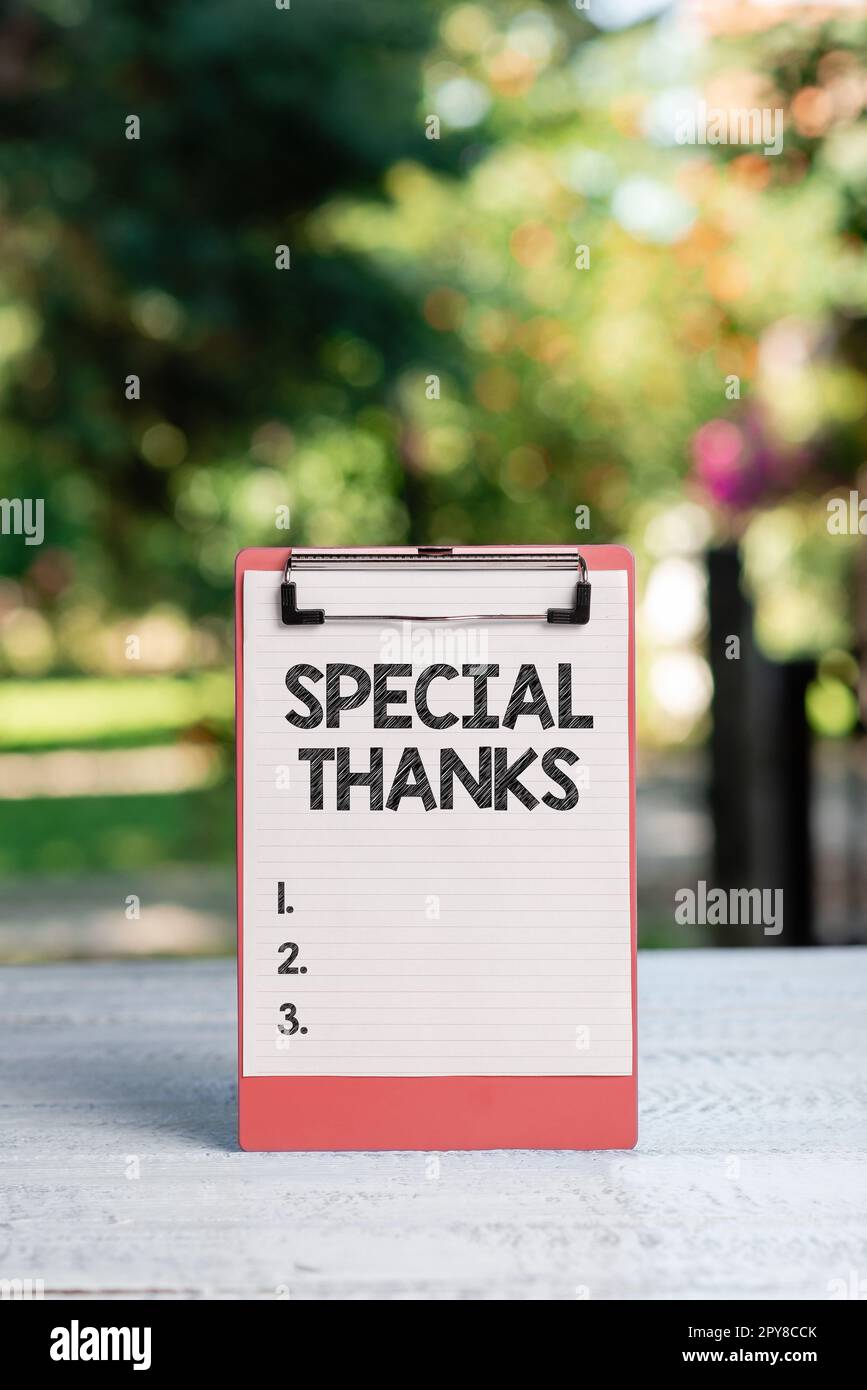 Text sign showing Special Thanks, Word for expression of appreciation ...