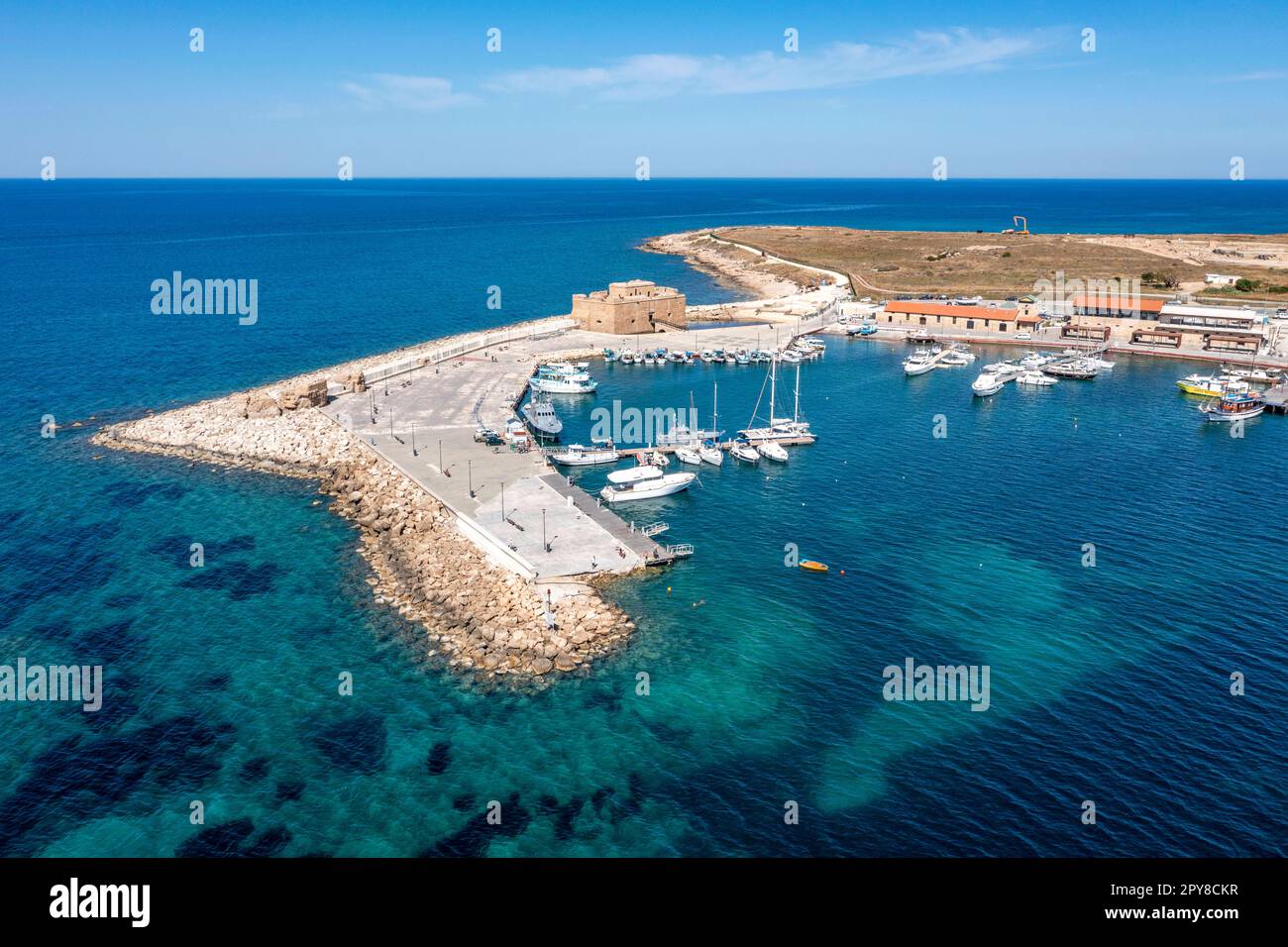 Aerial view of Paphos Castle and harbour area, Paphos Republic of ...