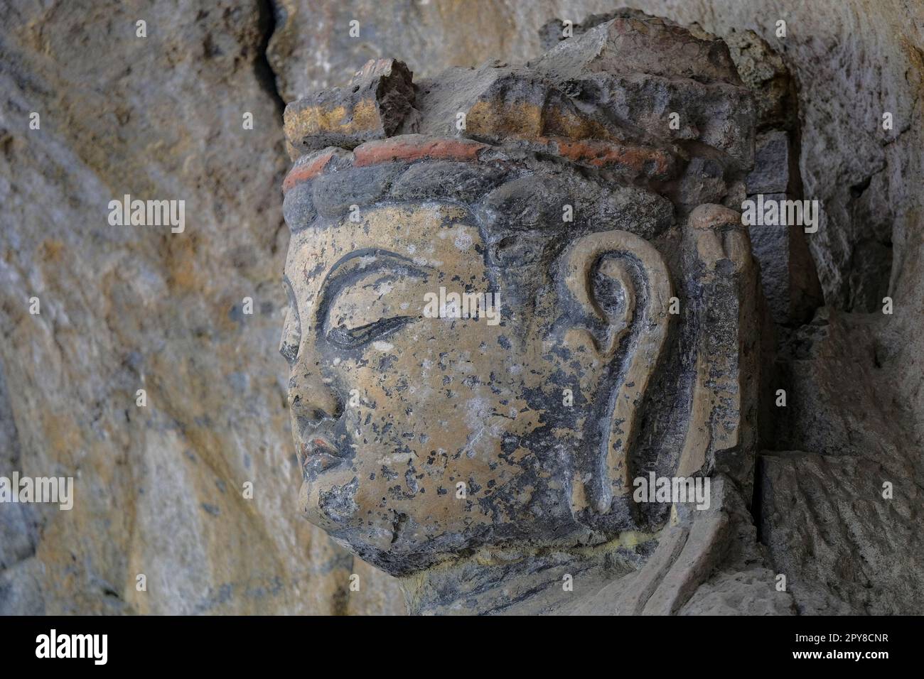 Usuki, Japan - May 1, 2023: Detail of one of the Usuki Stone Buddhas ...