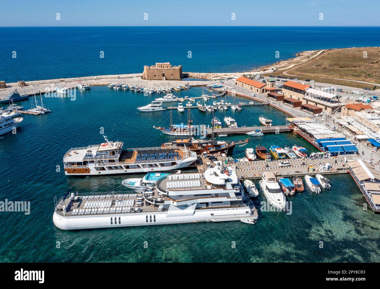 Aerial view of Paphos Castle and harbour area, Paphos Republic of ...