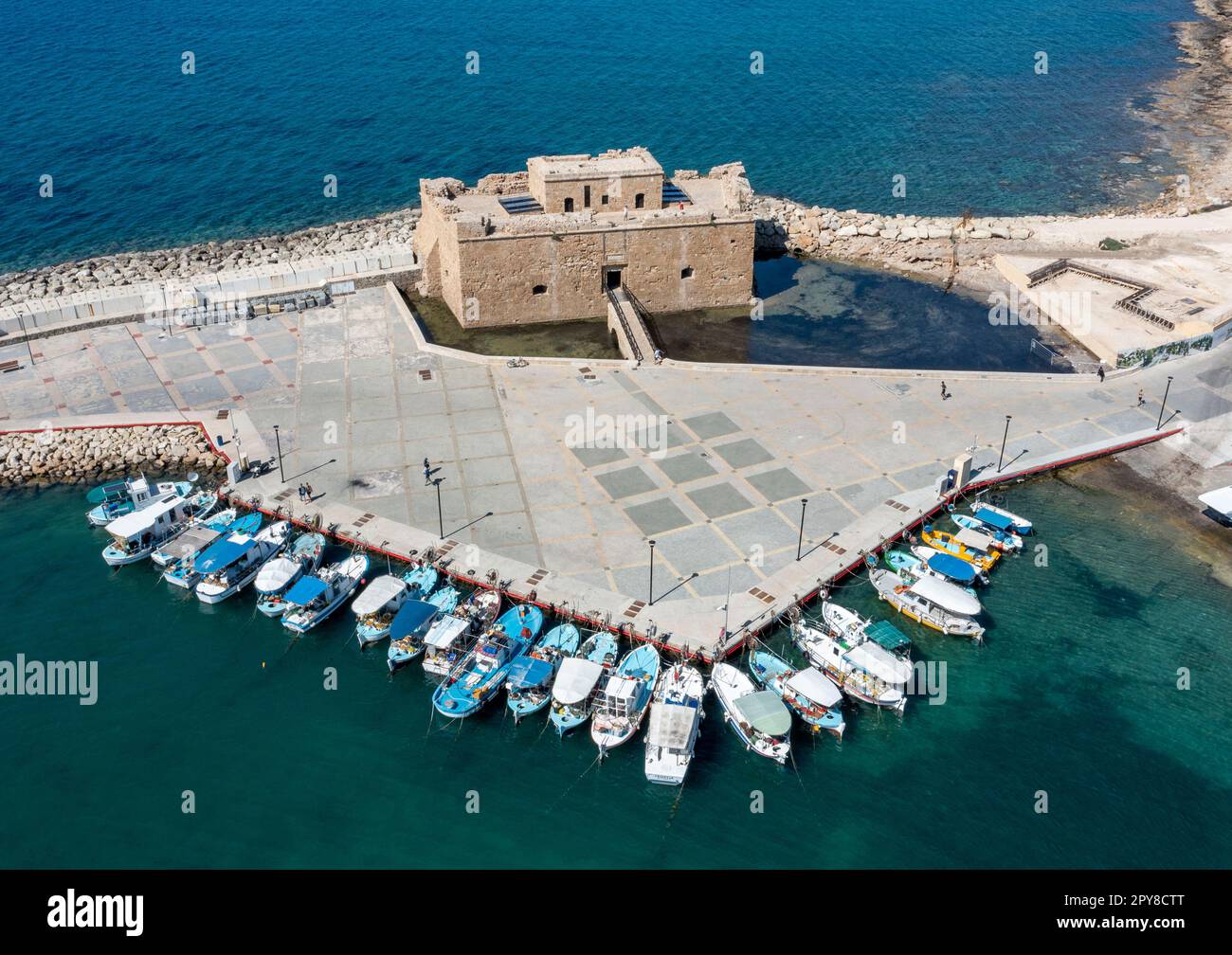 Aerial view of Paphos Castle and harbour area, Paphos Republic of ...