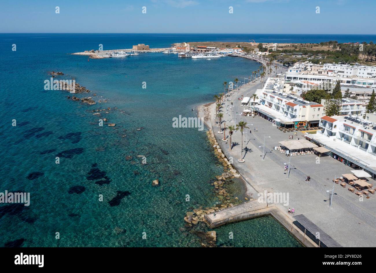 Aerial view of Paphos Castle and harbour area, Paphos Republic of ...